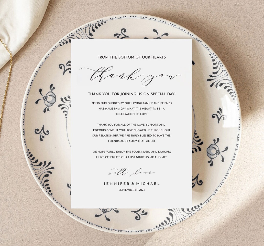 Elegant Wedding Thank You Letter Thank You Note Printable - Etsy