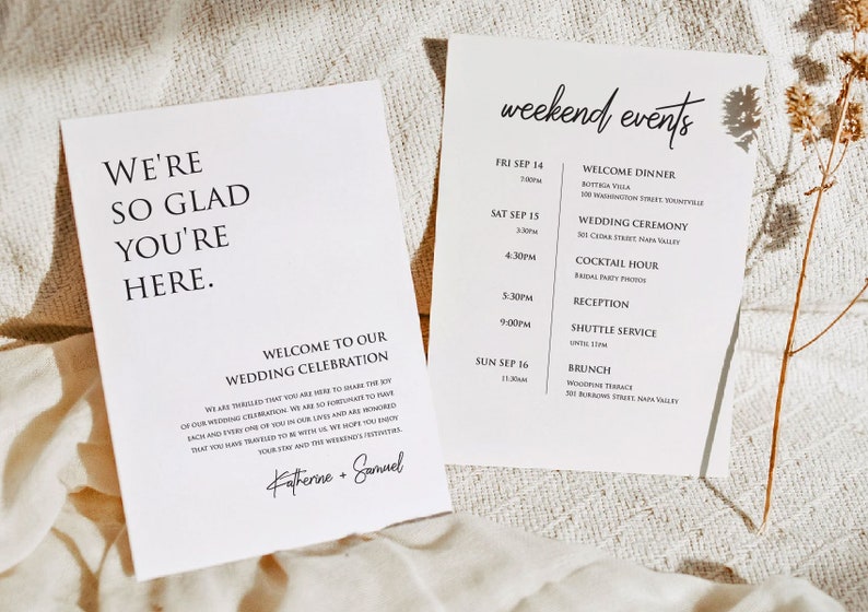 Elegant Welcome Letter & Timeline Template Minimalist Wedding - Etsy