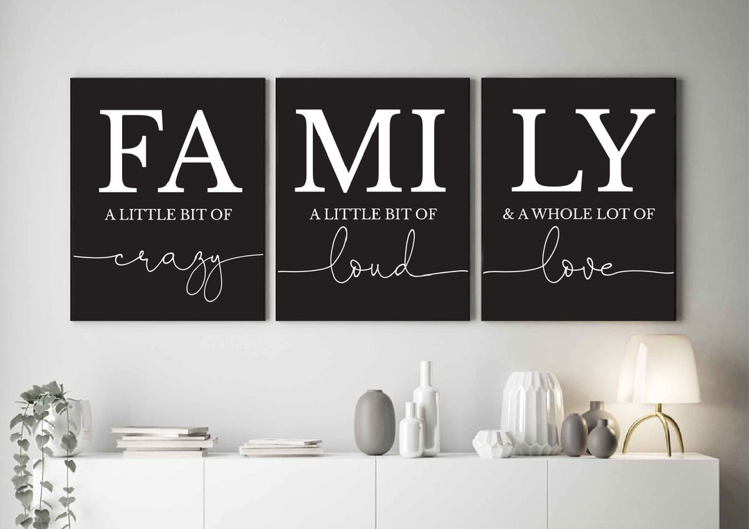 Black & White Family Sign, Family a Little Bit of Crazy Print, Set of 3 ...