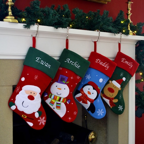 Luxury Personalised Embroidered Christmas Santa Penguin Snowman Reindeer Xmas Stocking Etsy