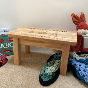 Personalised Engraved Children's Rectangle Stool Bench Date of Birth ...