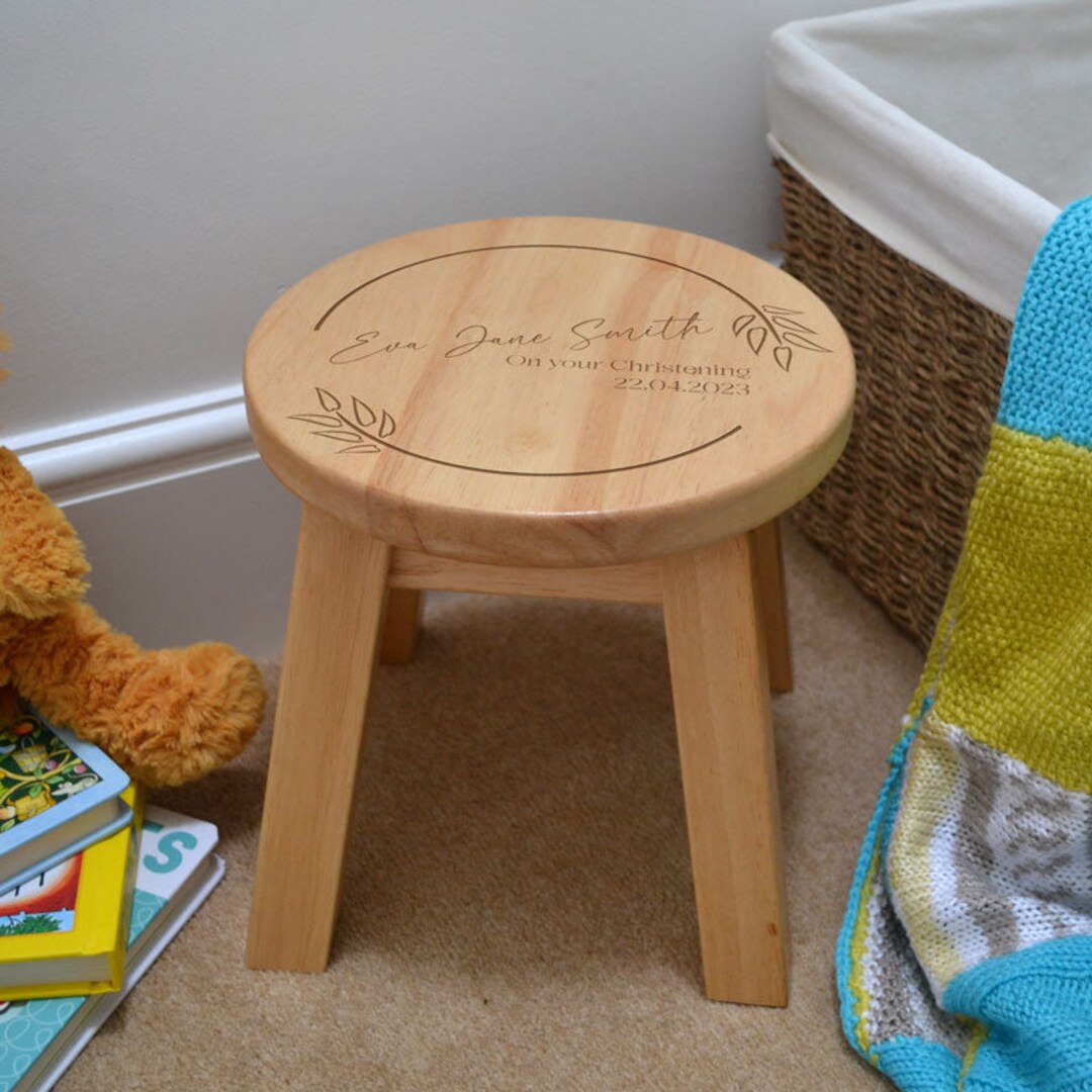 Personalised Christening Stool Leaf Pattern Name and Date - Etsy UK