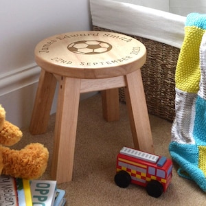 Personalised Children's Stool Date of Birth With Football Butterfly ...