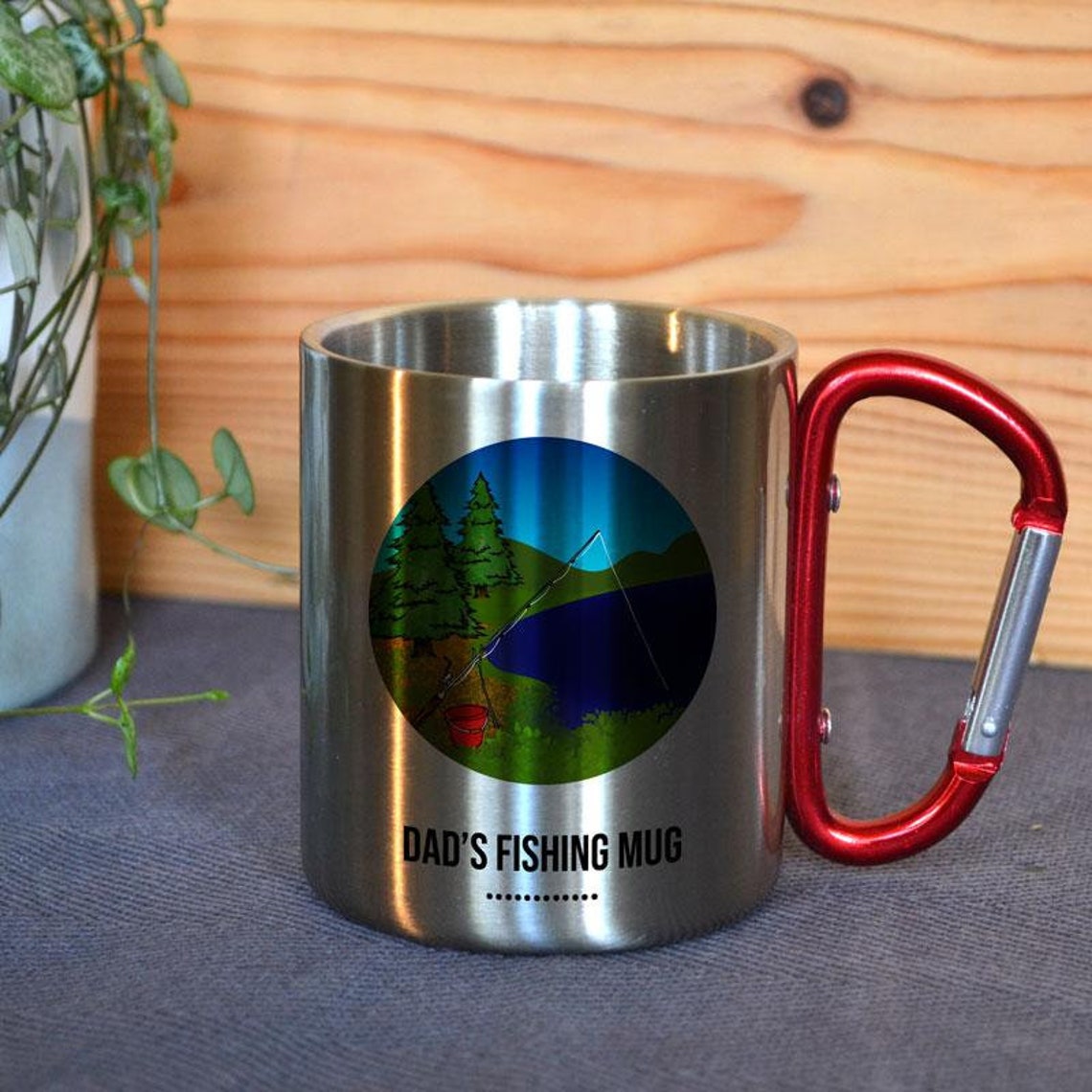 Personalised Fishing Mug Metal Carabiner Handle Small or Large | Etsy