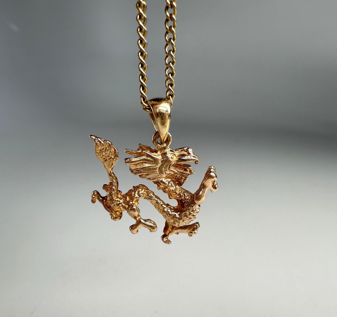 Vintage 14K Yellow Gold Chinese Style Dragon Pendant or Charm - 4.2 ...