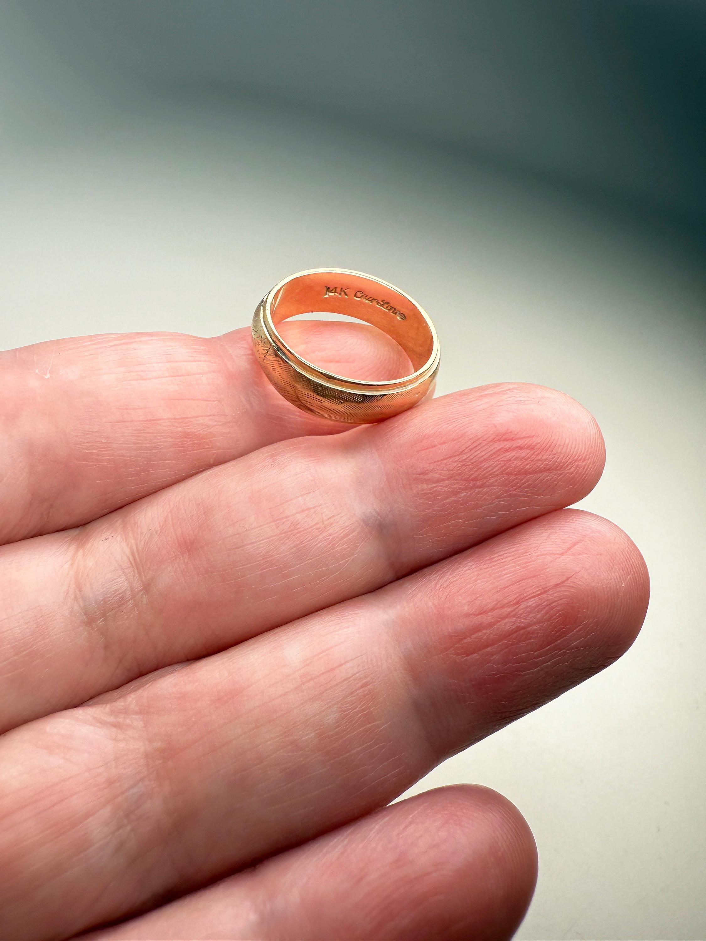 Vintage Tooled 14K Yellow Gold Wedding Band Ring - "our Love ...