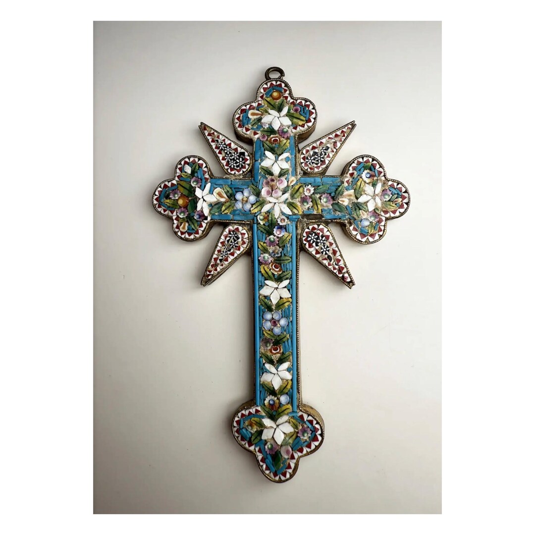 Beautiful Extra Large Antique Micro Mosaic Cross Pendant - 3 3/4 X 2 3/ ...