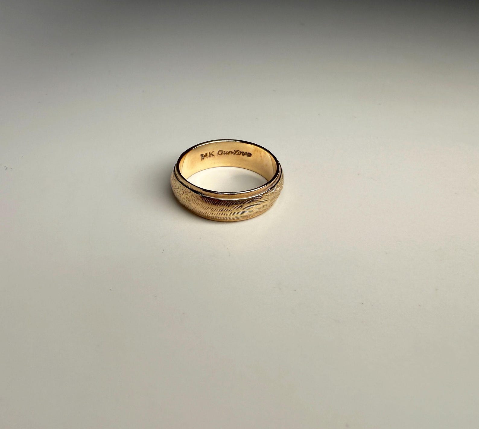 Vintage Tooled 14K Yellow Gold Wedding Band Ring - "our Love ...