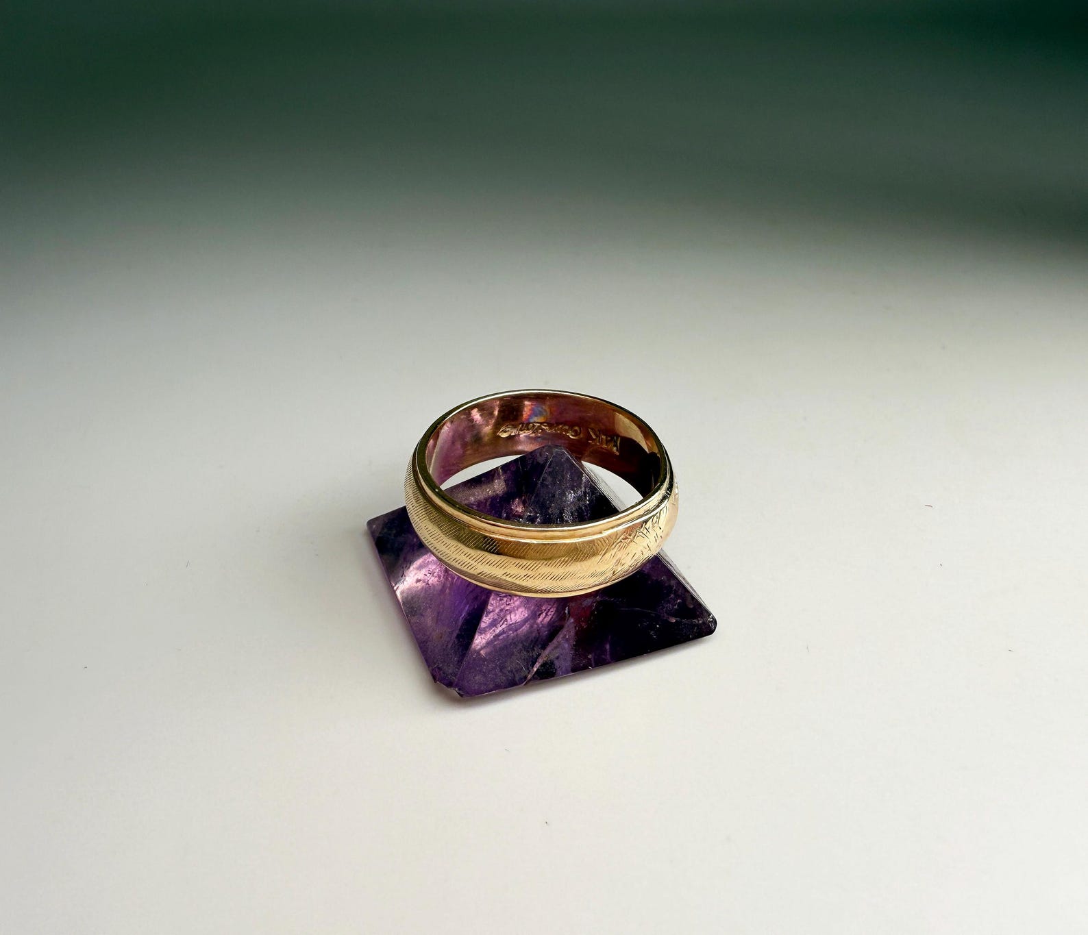 Vintage Tooled 14K Yellow Gold Wedding Band Ring - "our Love ...