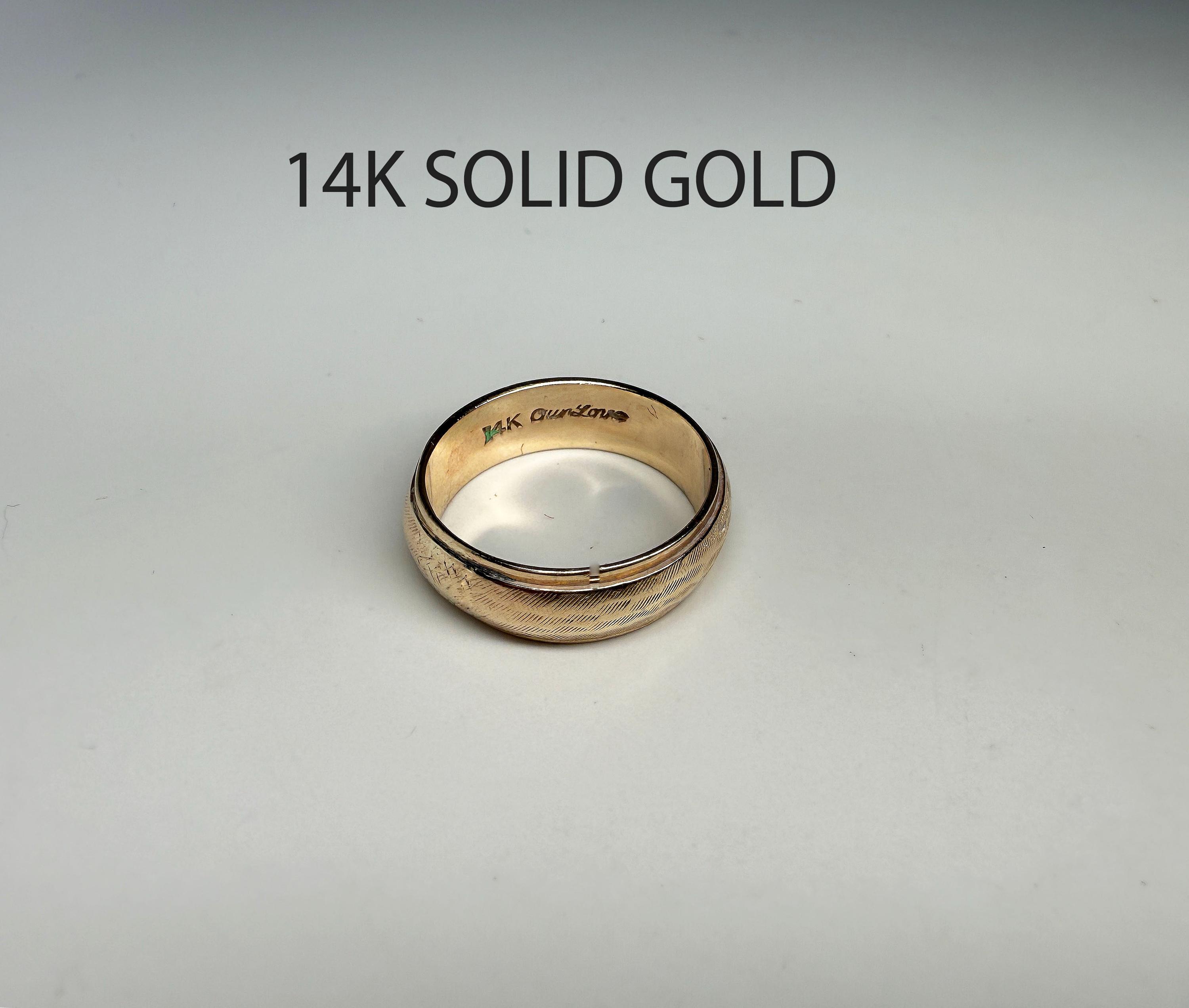 Vintage Tooled 14K Yellow Gold Wedding Band Ring - "our Love ...