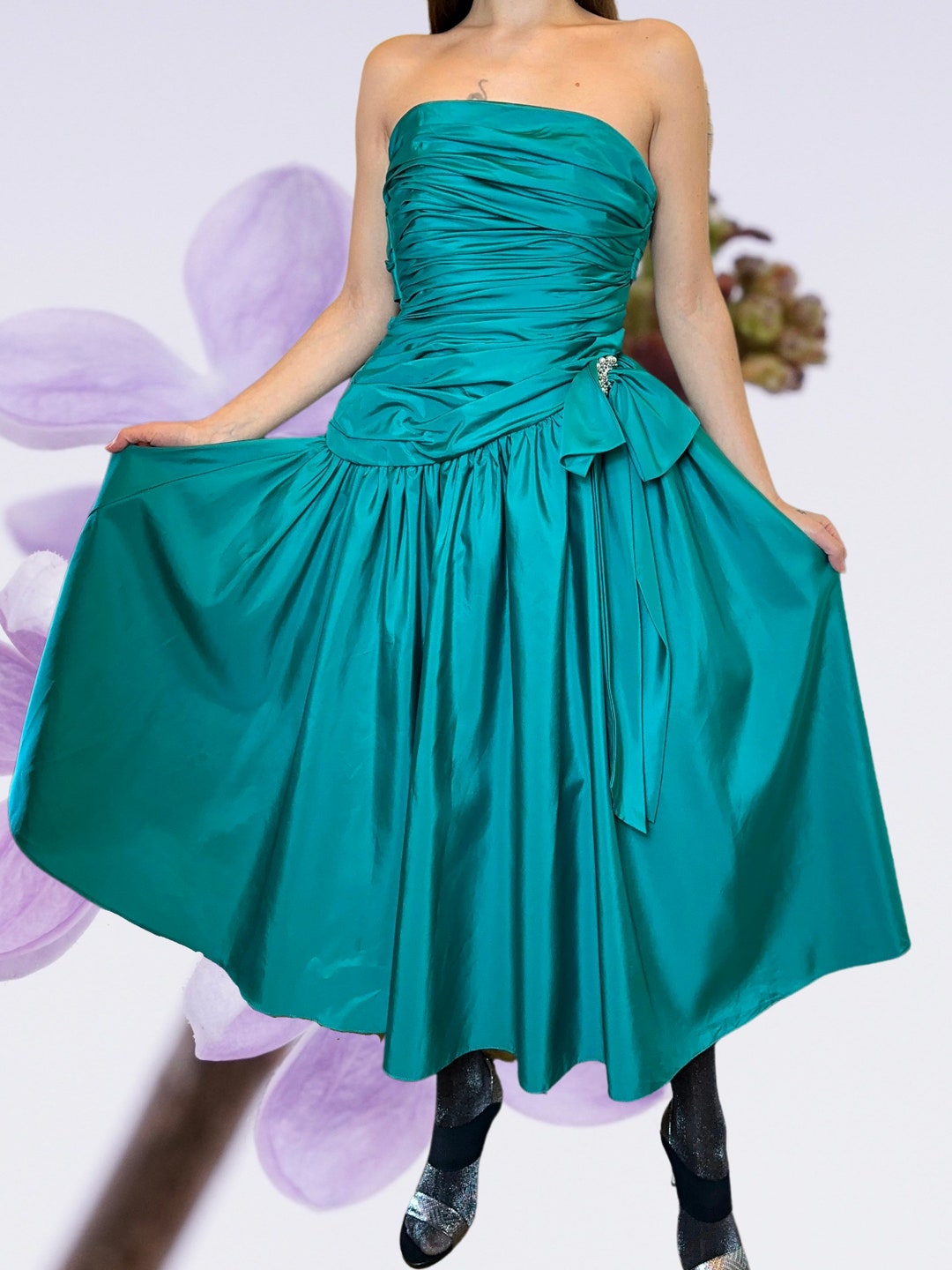Vintage 1980s Trina Lewis & Marjon Couture Turquoise Green Taffeta ...