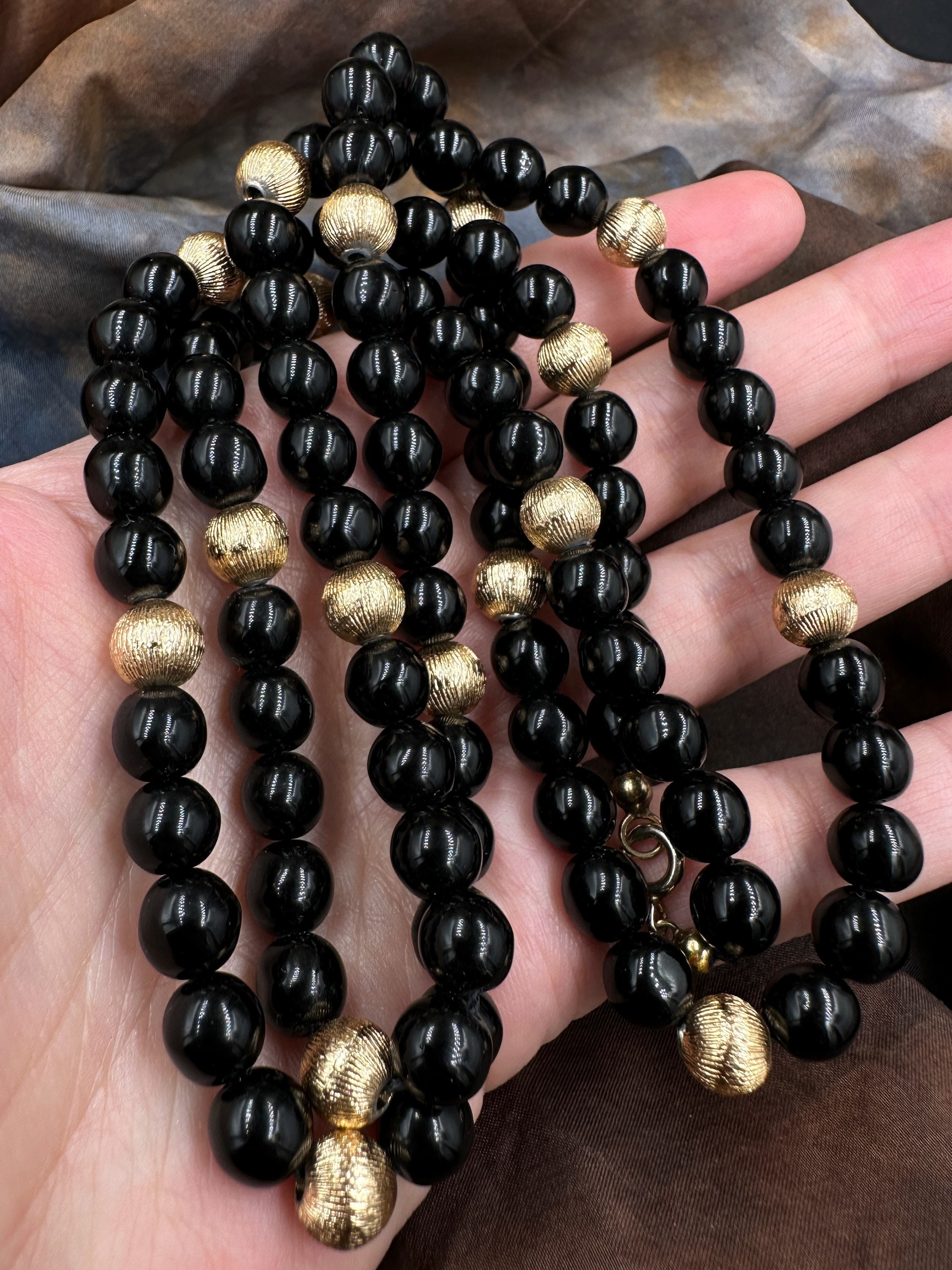 Vintage Natural Black Onyx Bead Fluted Gold Plated Bead - Etsy