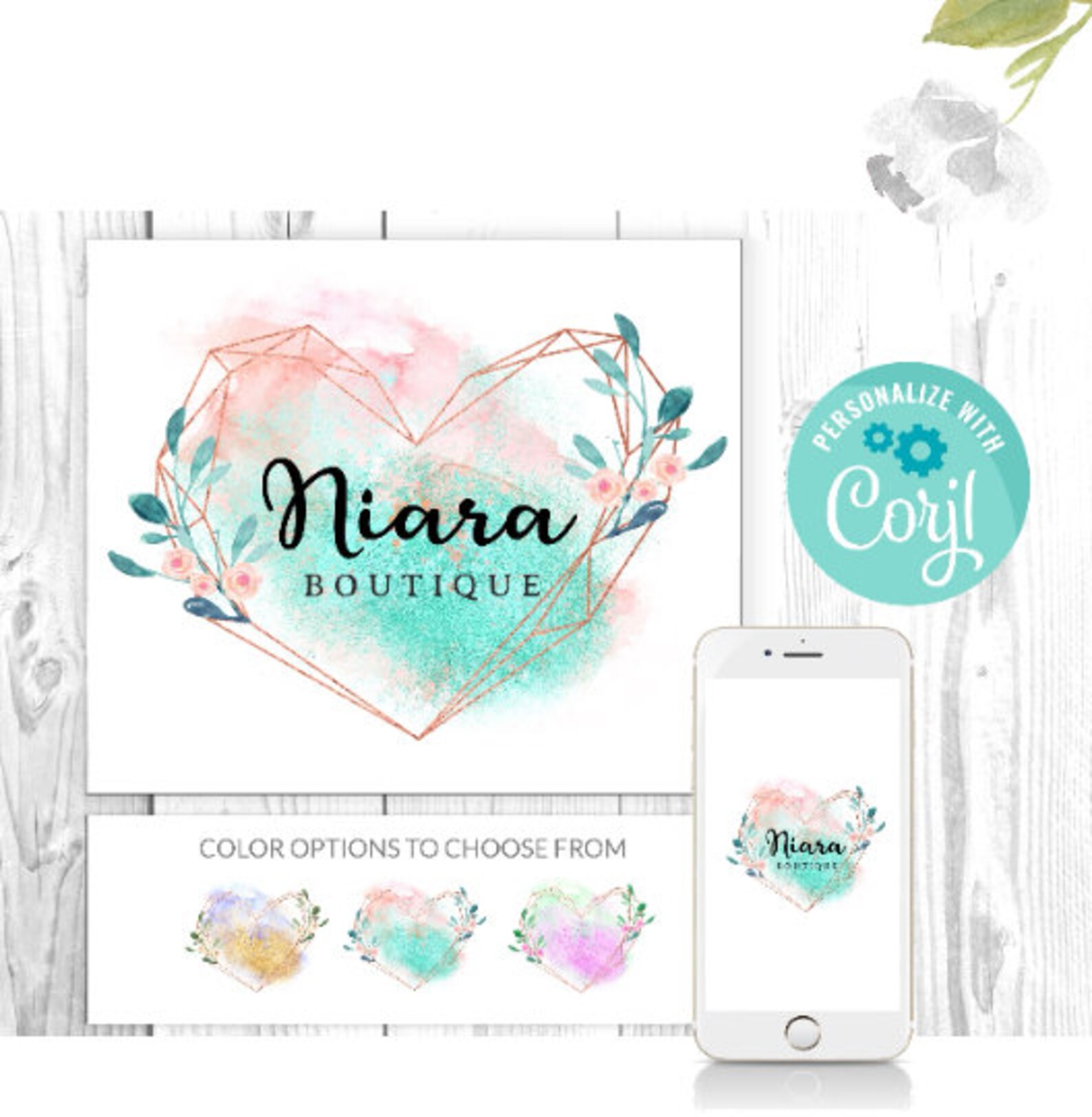 Watercolor Heart Logo Heart Frame Logo Chic Logo Shabby - Etsy