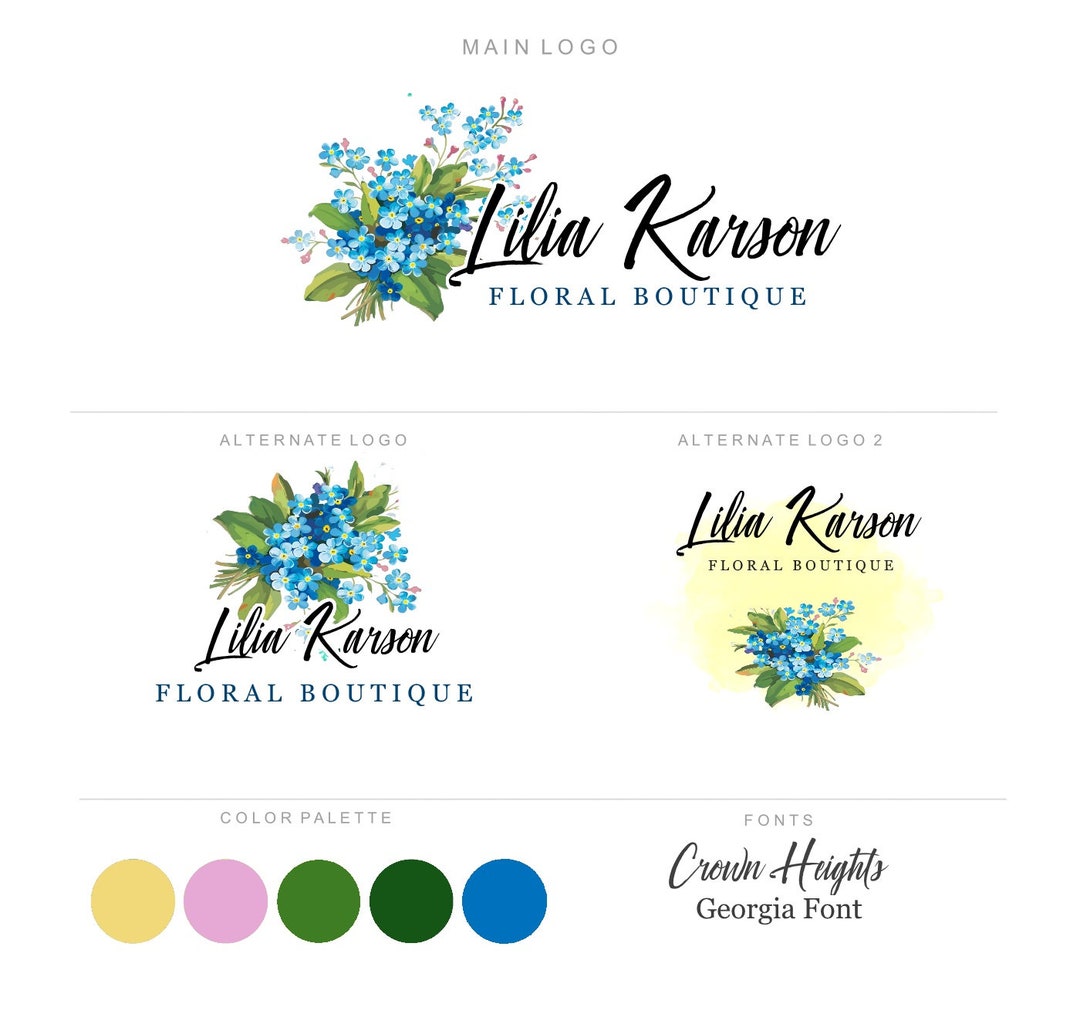 Blue Flowers Logo, Floral Logo Set, Flowers Logo, Logo Design Set, Logo ...