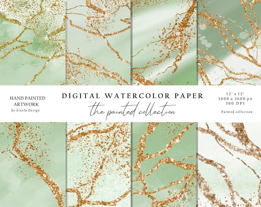 Green Gold Paper Green Marble Paper Digital Marble Paper - Etsy