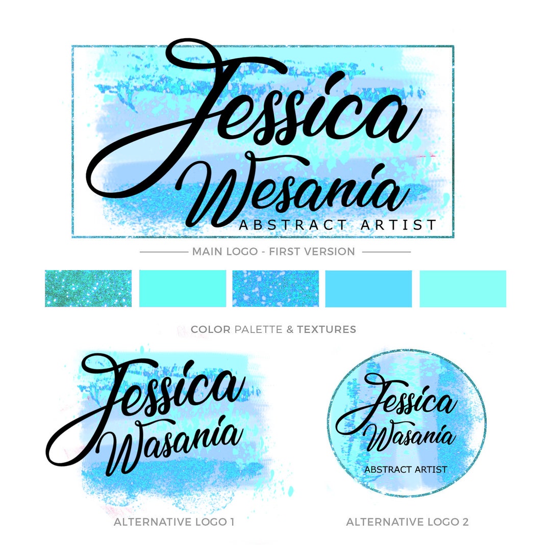 Blue Glitter Logo, Aqua Glitter Logo, Aqua Logo Design, Aqua Logo Set ...