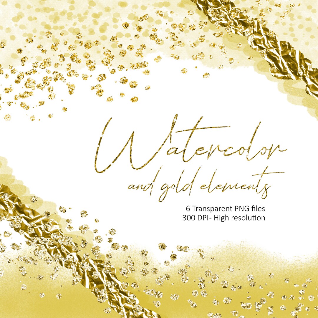 Yellow Gold Clipart, Yellow Watercolors, Watercolors Clipart, Watercolor Edges, Glitter ...