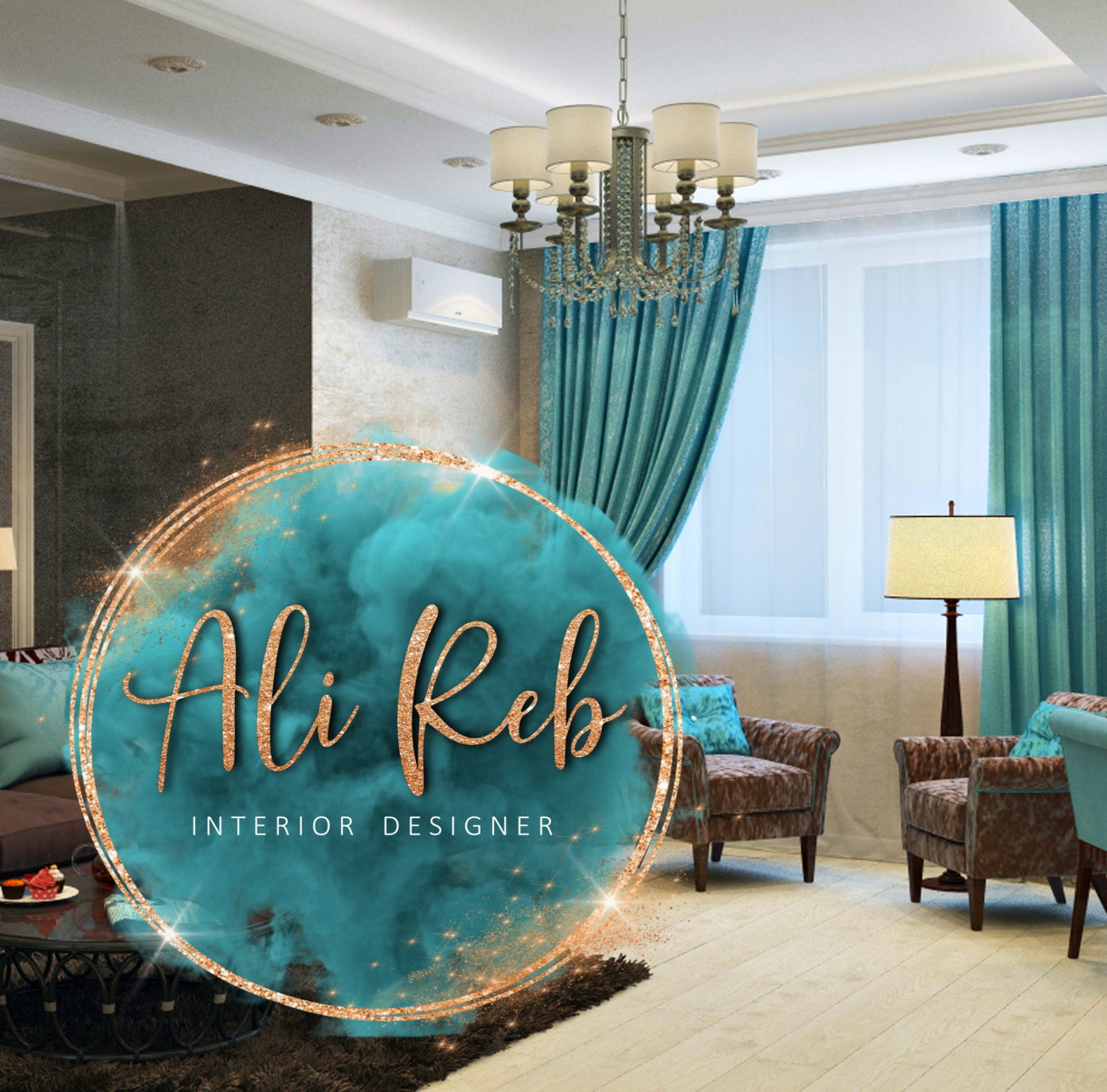 Turquoise Logo Aqua Logo Interior Designer Logo Premade - Etsy