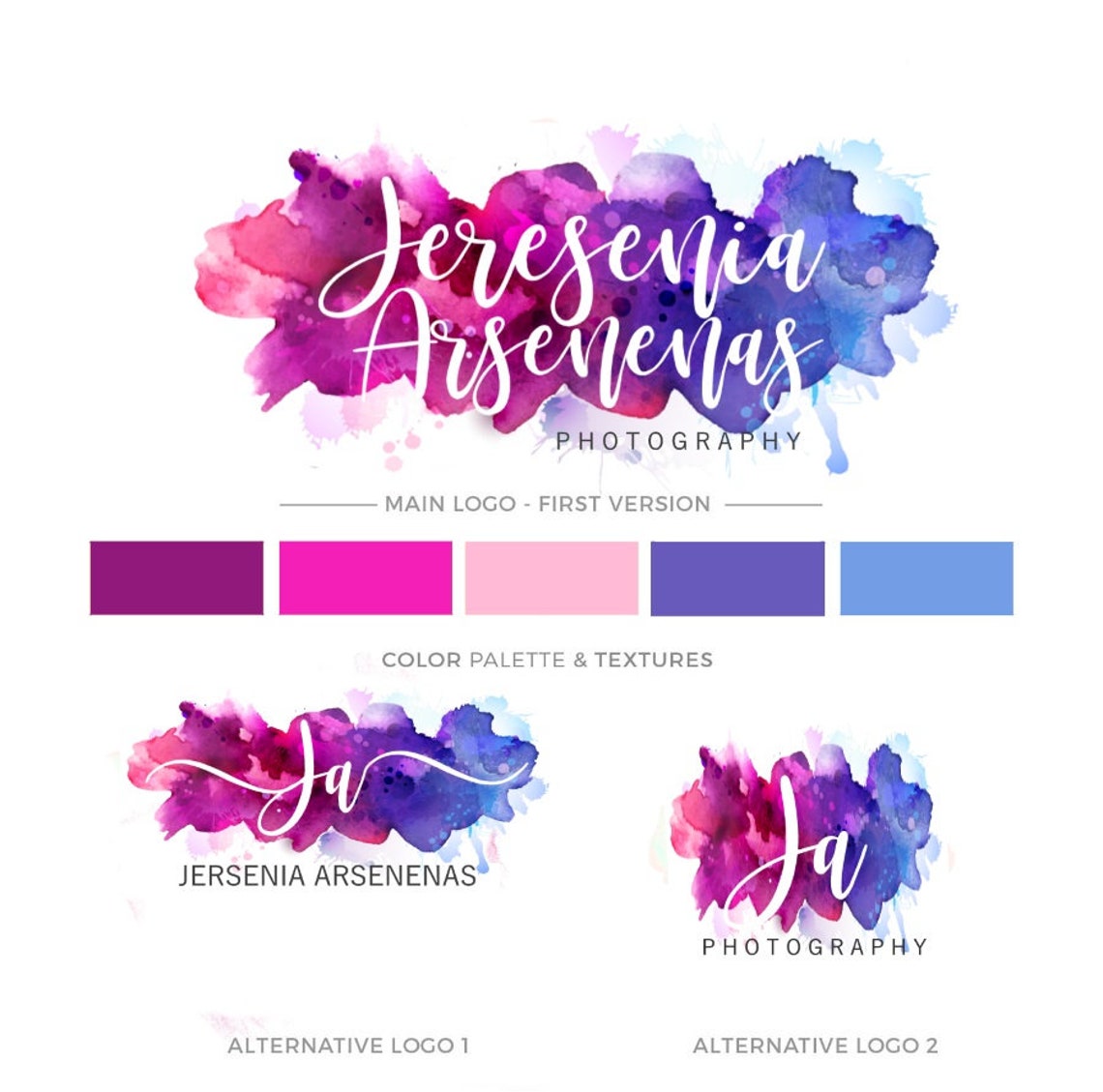Purple Pink Logo Watercolor Logo Set Etsy Logo Set Hot Pink - Etsy