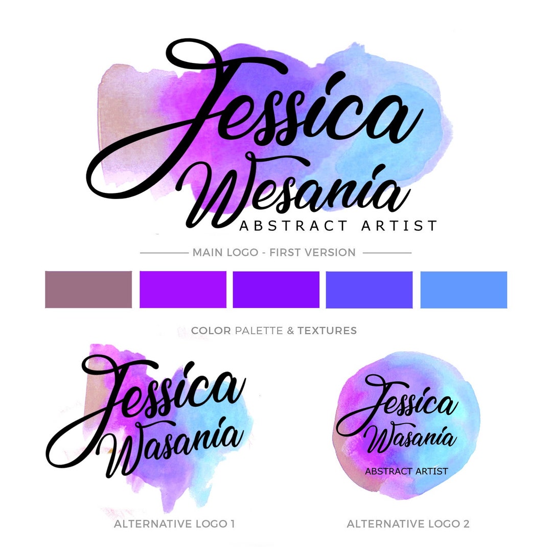 Purple Watercolor Logo, Purple Logo Design, Violet Logo Kit, Purple ...