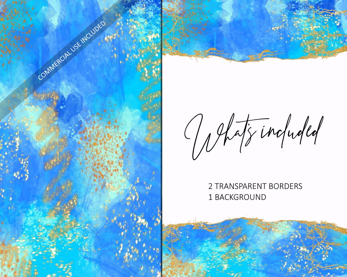 Blue Gold Watercolor Border Blue Gold Border Blue Splatter - Etsy