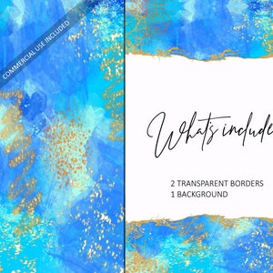 Blue Gold Watercolor Border Blue Gold Border Blue Splatter - Etsy