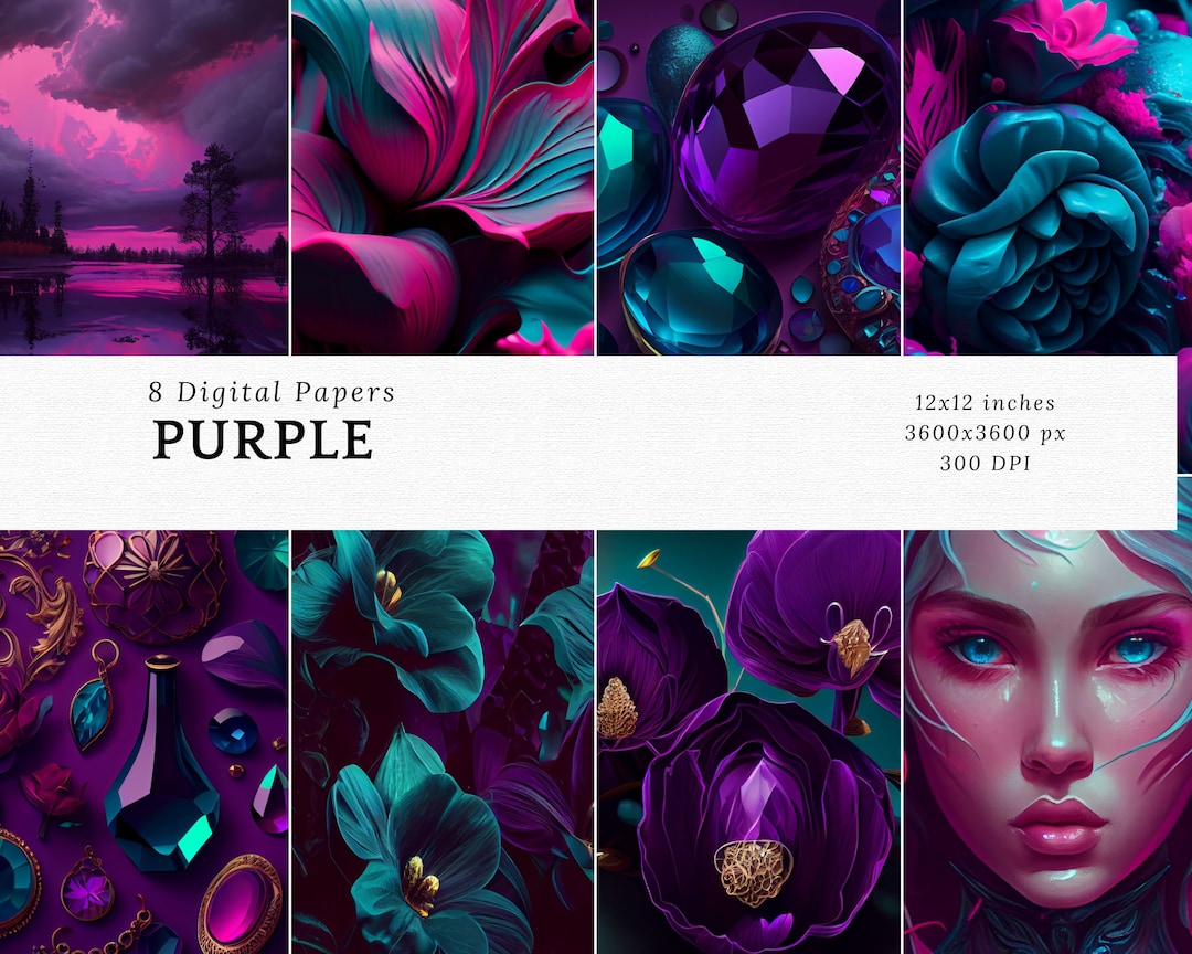 Purple Paper Jewels Paper Fantasy Paper Digital Papers - Etsy