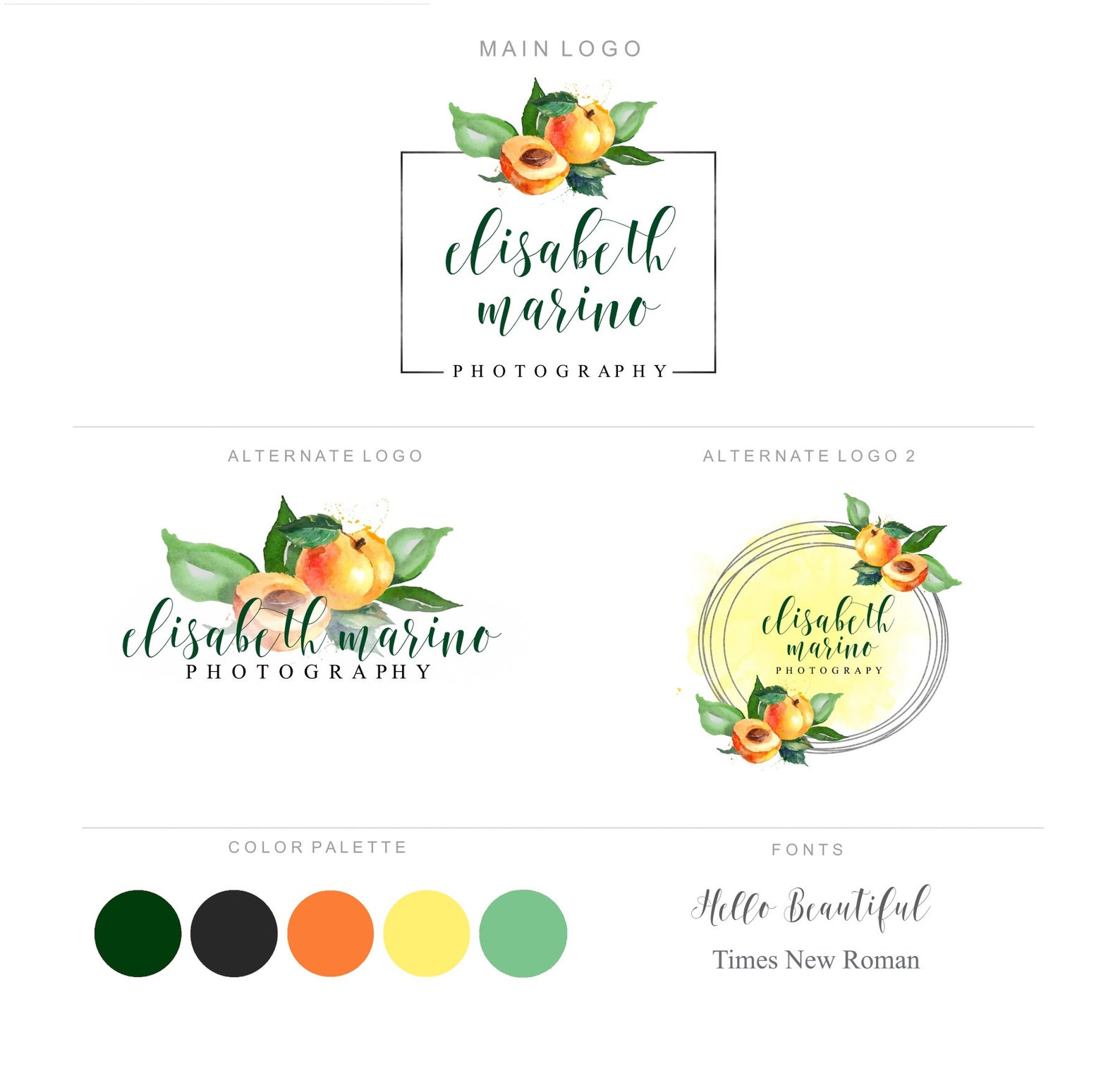 Apricot Logo Fruit Logo Fruit Branding Branding Kit Logo - Etsy