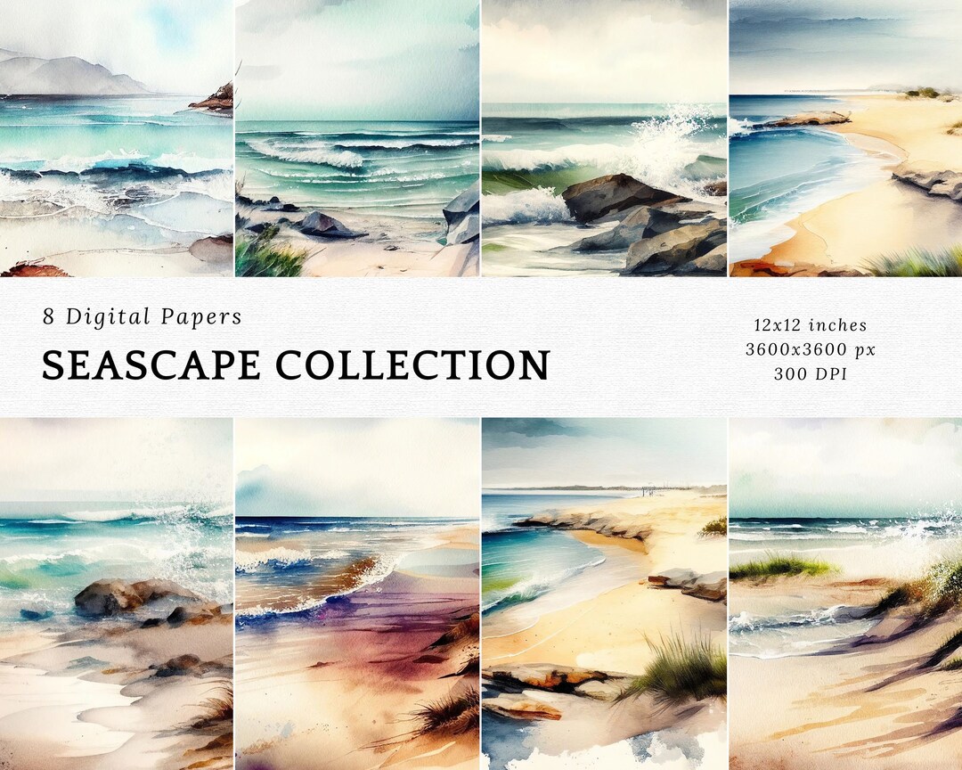 Seascapes Digital Paper, Coastal Scenes, Marine Landscapes, Ocean Paper ...