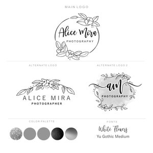 Grey Floral Logo Gray Floral Logo Grey Flowers OOAK Logo - Etsy