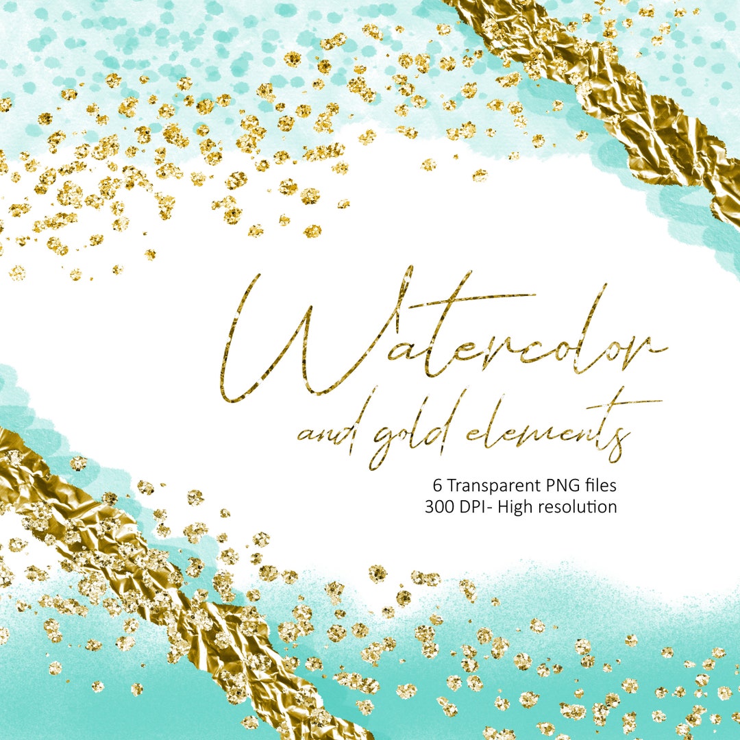 Aqua Gold Edges, Aqua Gold Clipart, Teal Gold Clipart, Green Aqua Gold ...