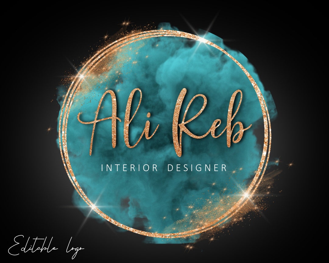 Turquoise Logo, Aqua Logo, Interior Designer Logo, Premade Logo, Round ...
