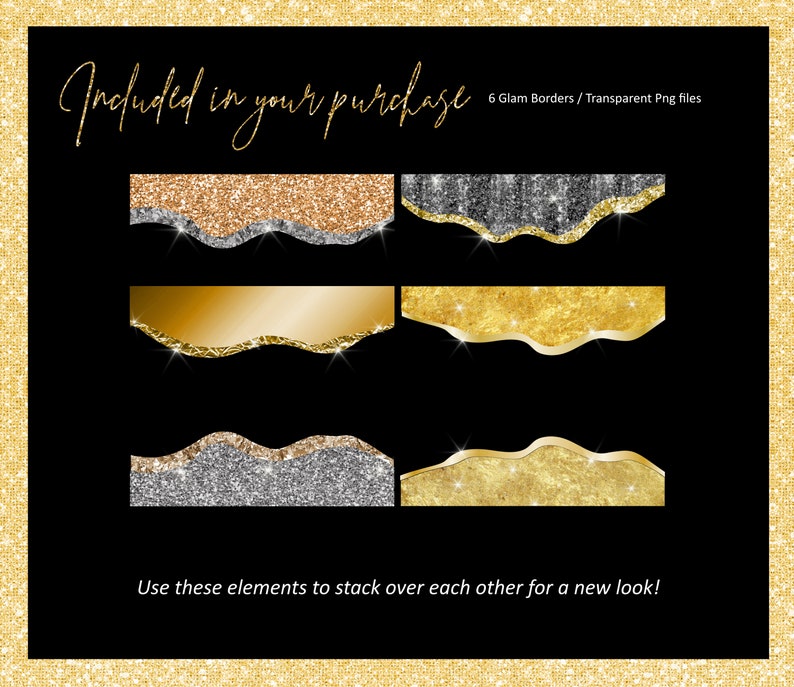 GOLD Paper Borders Paper Tears Clipart Gold Glitter Overlay - Etsy