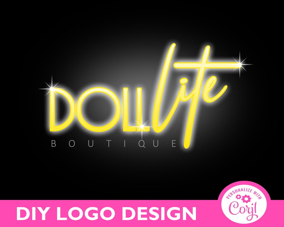 Yellow Neon Logo, Photography Logo, Editable Logo Template, Premade ...