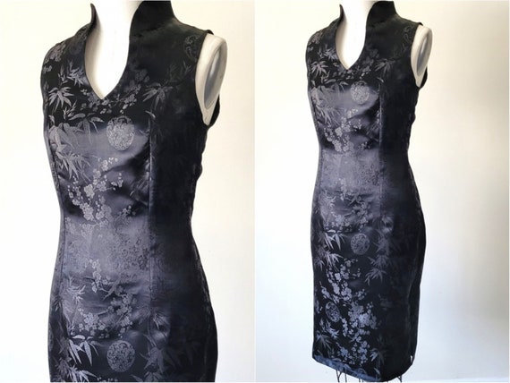 Satin Asian Style Dress • Silky Mandarin Cheongsam Bl… - Gem