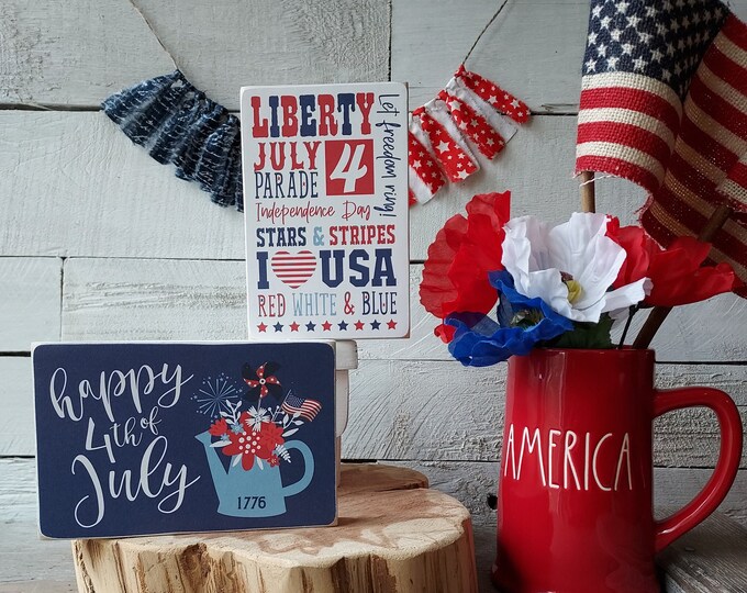 Fourth of July Sign, Patriotic Signs, Patriotic Tiered Tray Decor, Red ...