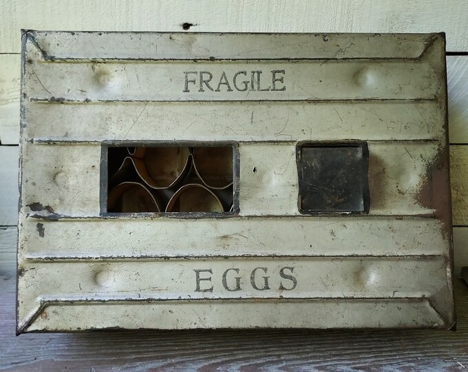Metal Egg Box, Vintage 1920s, Tin Shipping Crate for Eggs, Egg Dividers ...