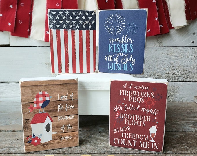 Patriotic Mini Block Signs, Patriotic Tiered Tray Decor, USA Mini Signs ...