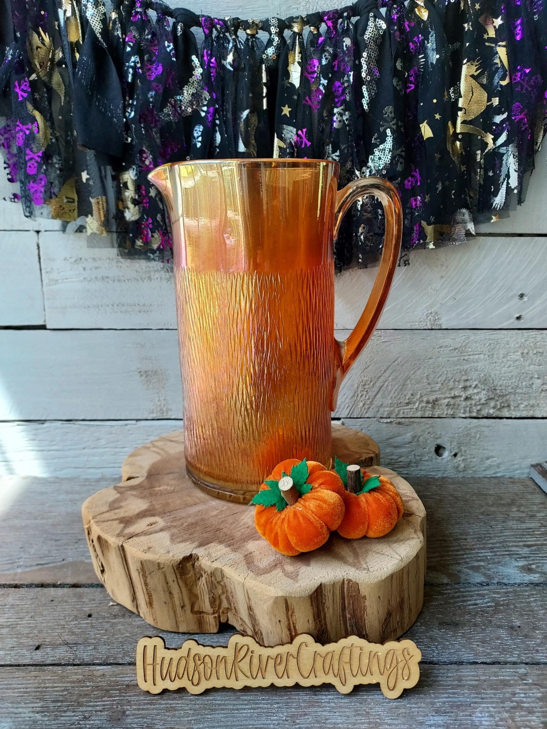 Flaming Tree Bark Pitcher, Vintage Carnival Pitcher, Iridescent ...