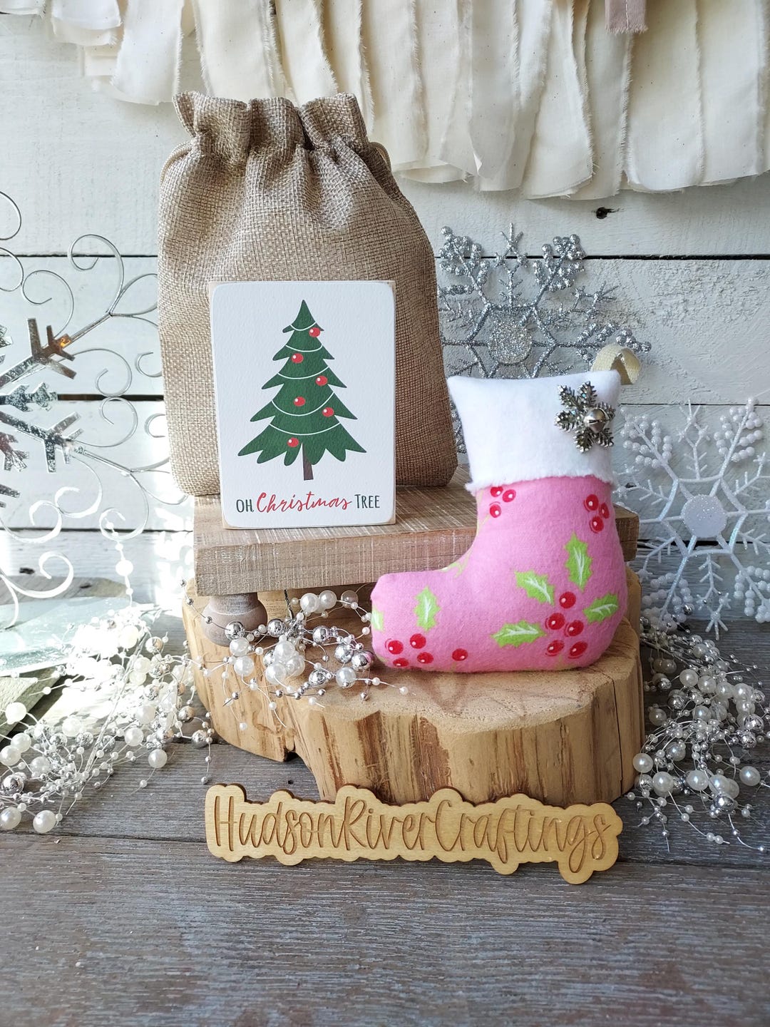 Merry Stocking Gift Set, Mini Sign and Stocking Ornament in Burlap ...