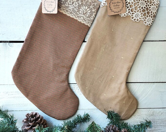 Christmas Stockings in Fabric and Lace, Fully Lined, Choice, Holiday ...