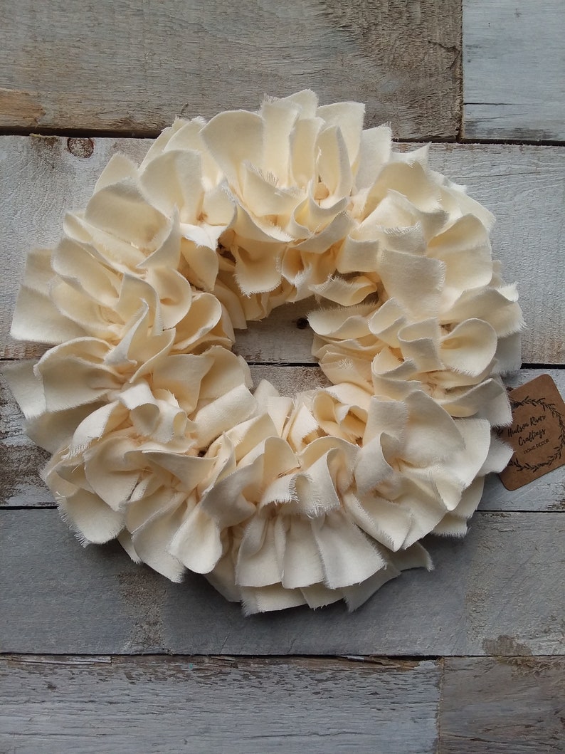 Cream Flannel Fabric Wreath 12", Neutral Wall Decor, Country Farmhouse ...