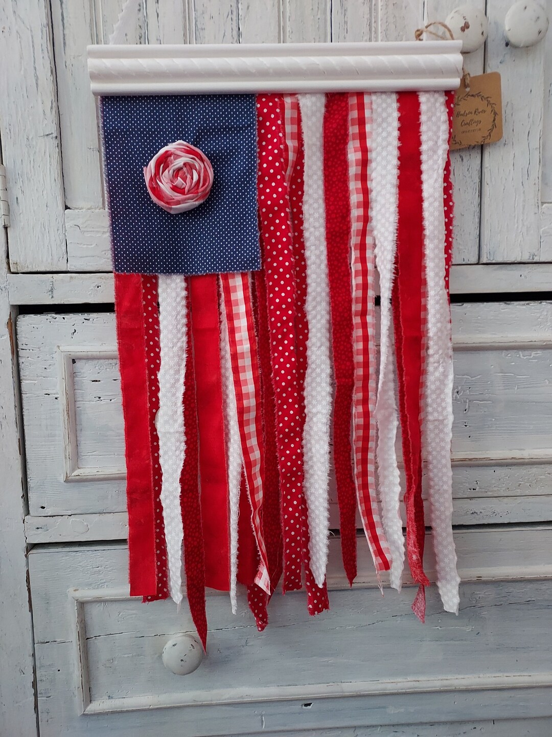 American Rag Flag, Americana Rag Flag Wall Hanging, Farmhouse Scrappy ...