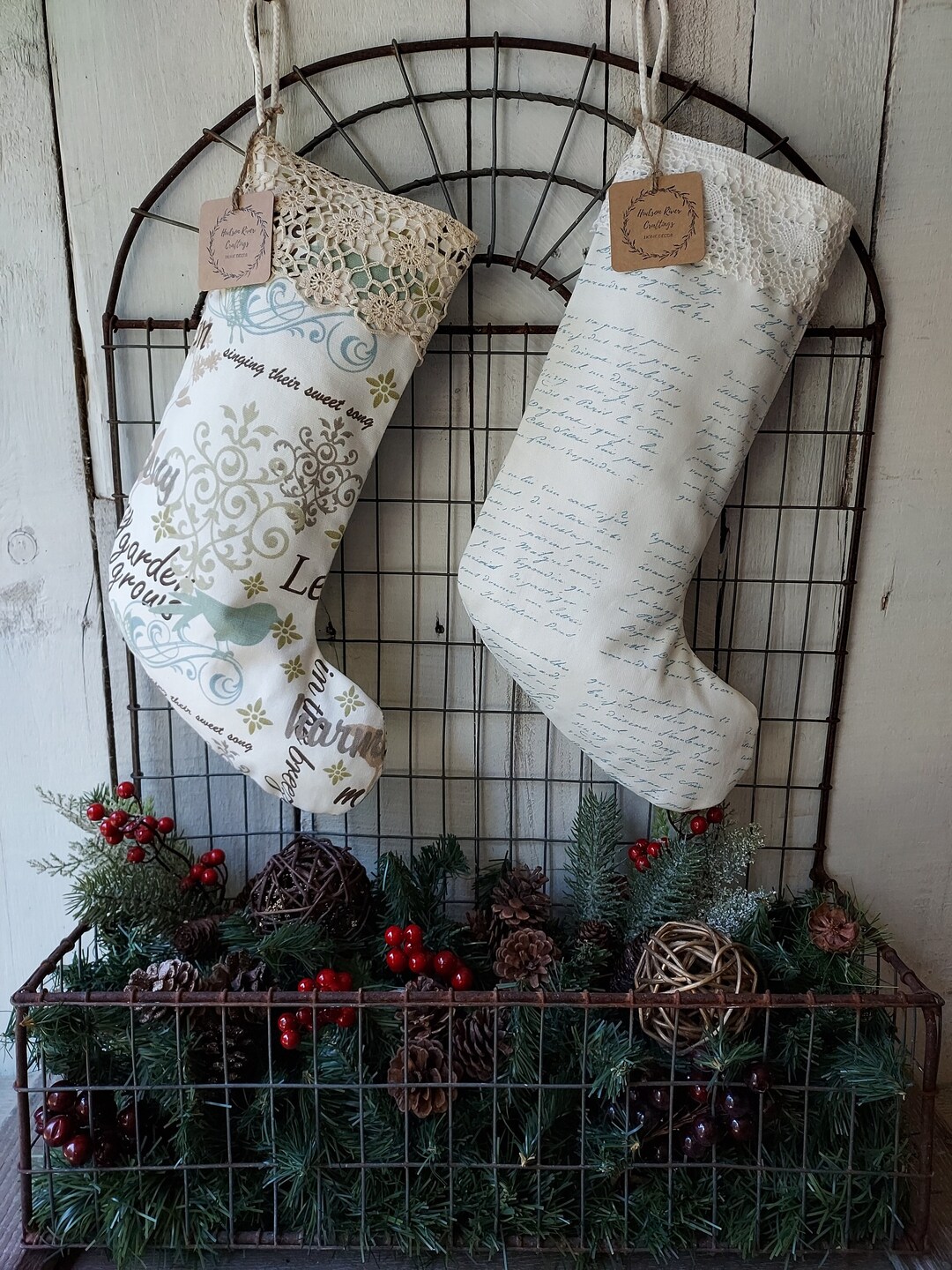 Christmas Stocking, Stocking With Birds and Lettering, Blue and White ...