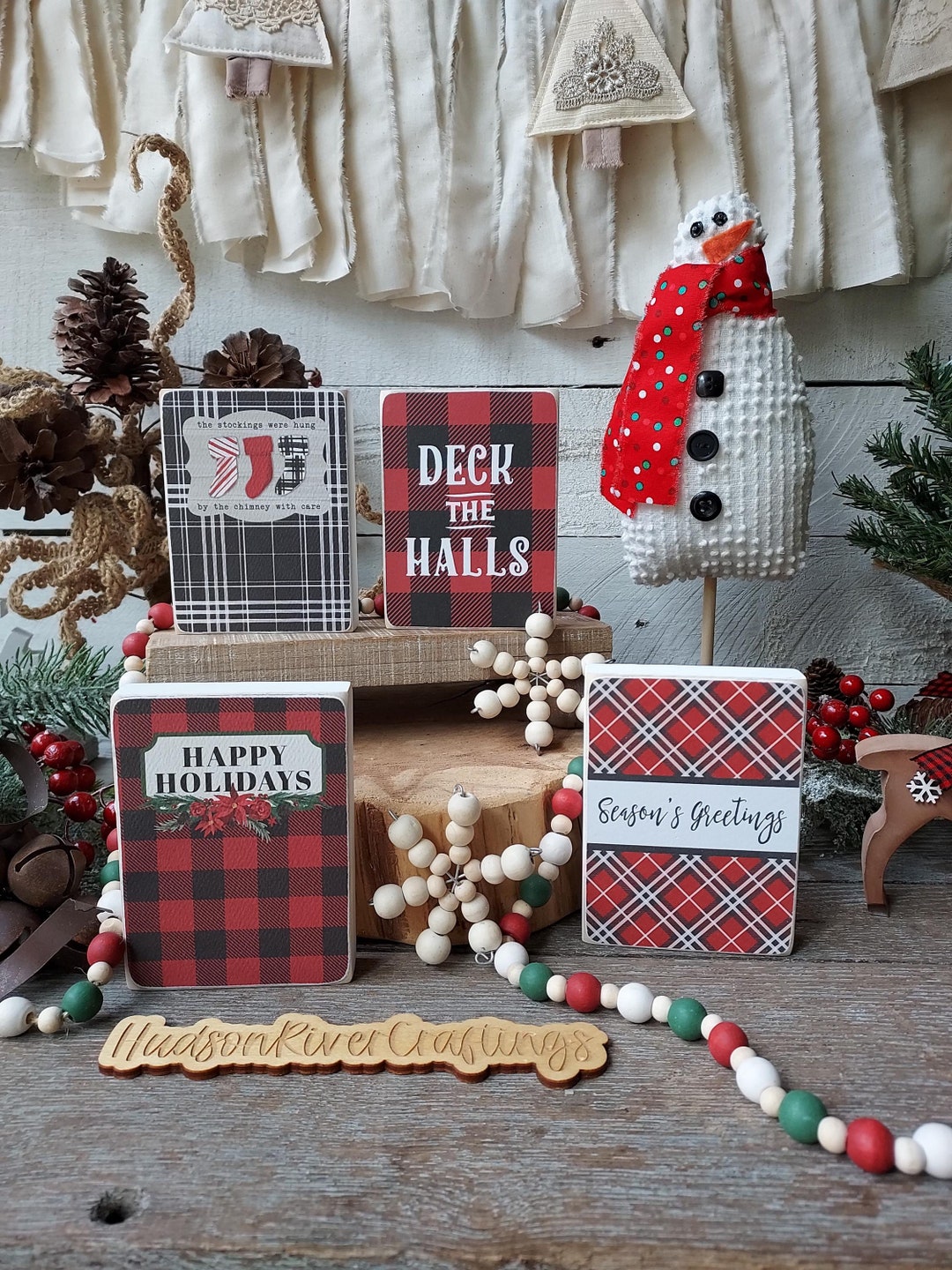 Plaid Christmas, Mini Wood Christmas Signs for Tiered Trays and ...