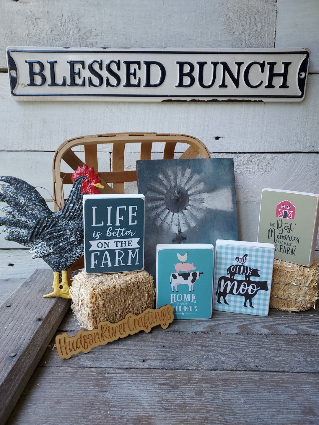 Farmhouse Mini Signs, Farm Signs, Tiered Tray Signs, Farm Animal Block ...