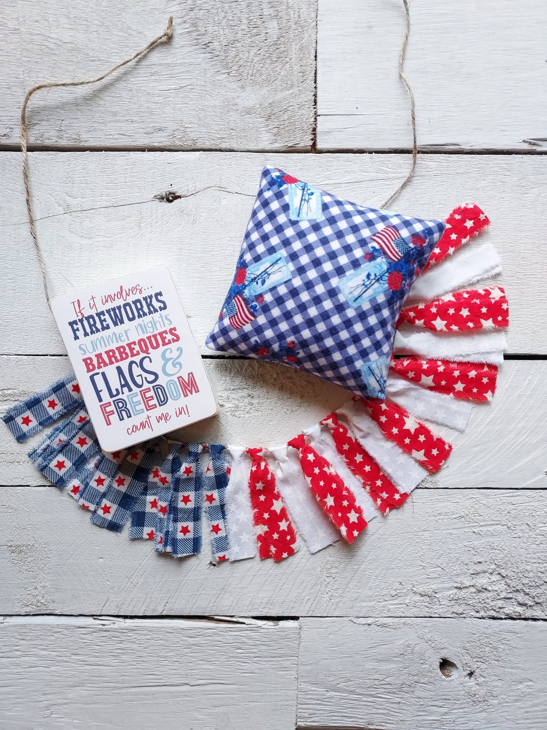 Patriotic Tiered Tray Bundle, Fireworks Flags and Freedom Decorative ...