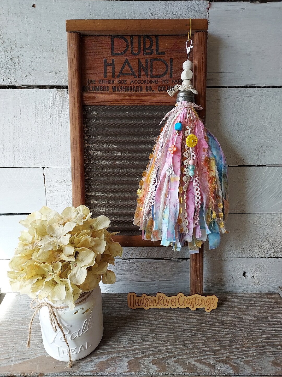 Scrappy Fabric Tassel With Vintage Salt Shaker Top, Shabby Tassel With ...