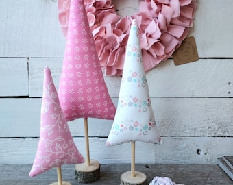 Red & White Whimsy Trees, Set of 3 Whimsical Fabric Trees, Tiered Tray ...