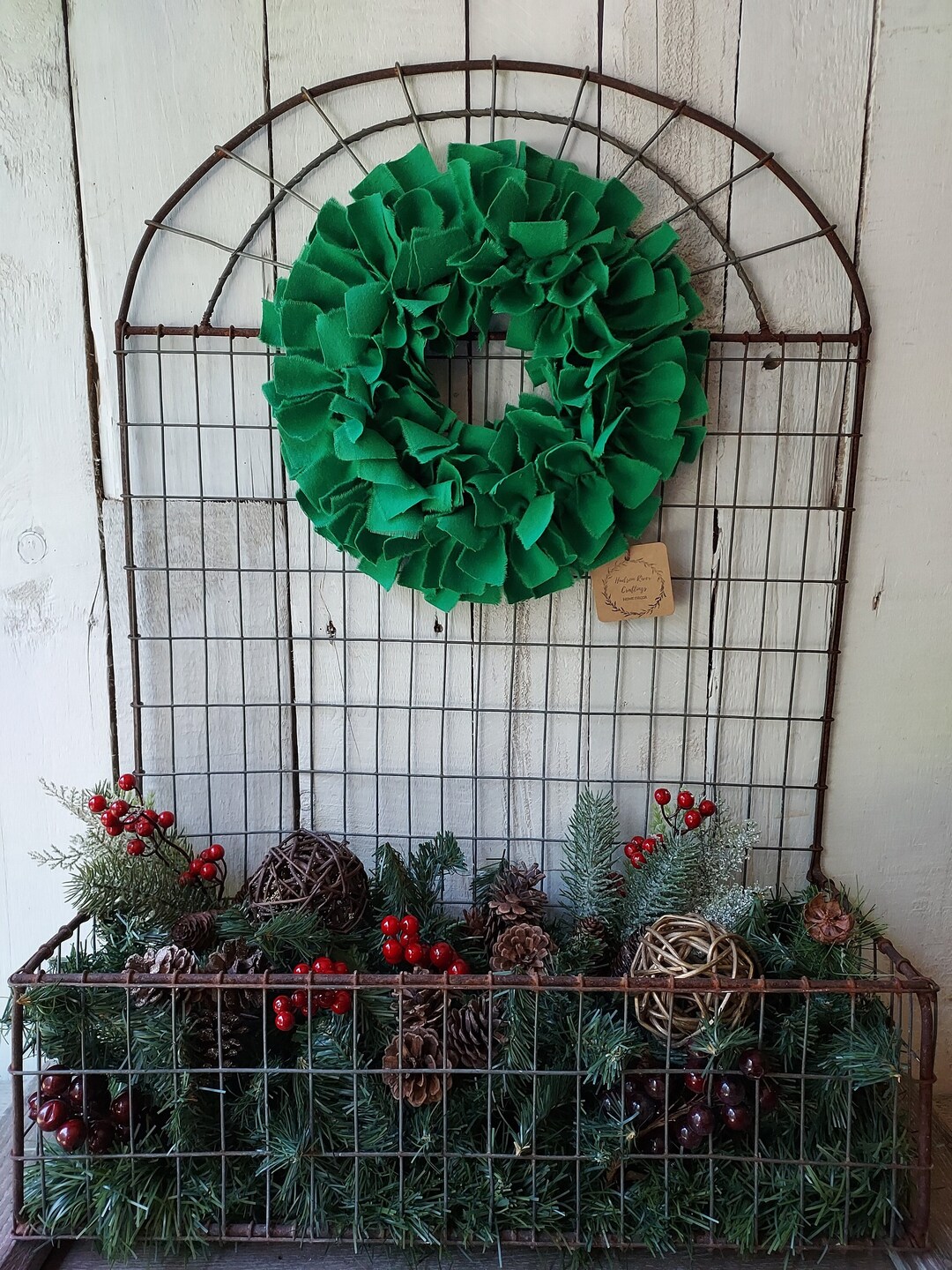 Green Flannel Wreath, Small Green Wreath 11-12", Christmas Fabric ...